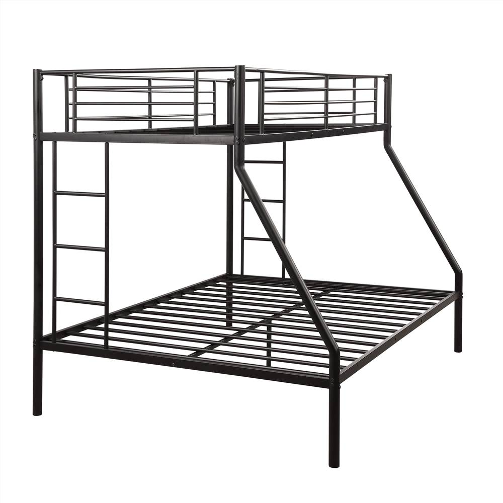 Twin-Over-Full Size Metal Bunk Bed Frame with Stairs Black