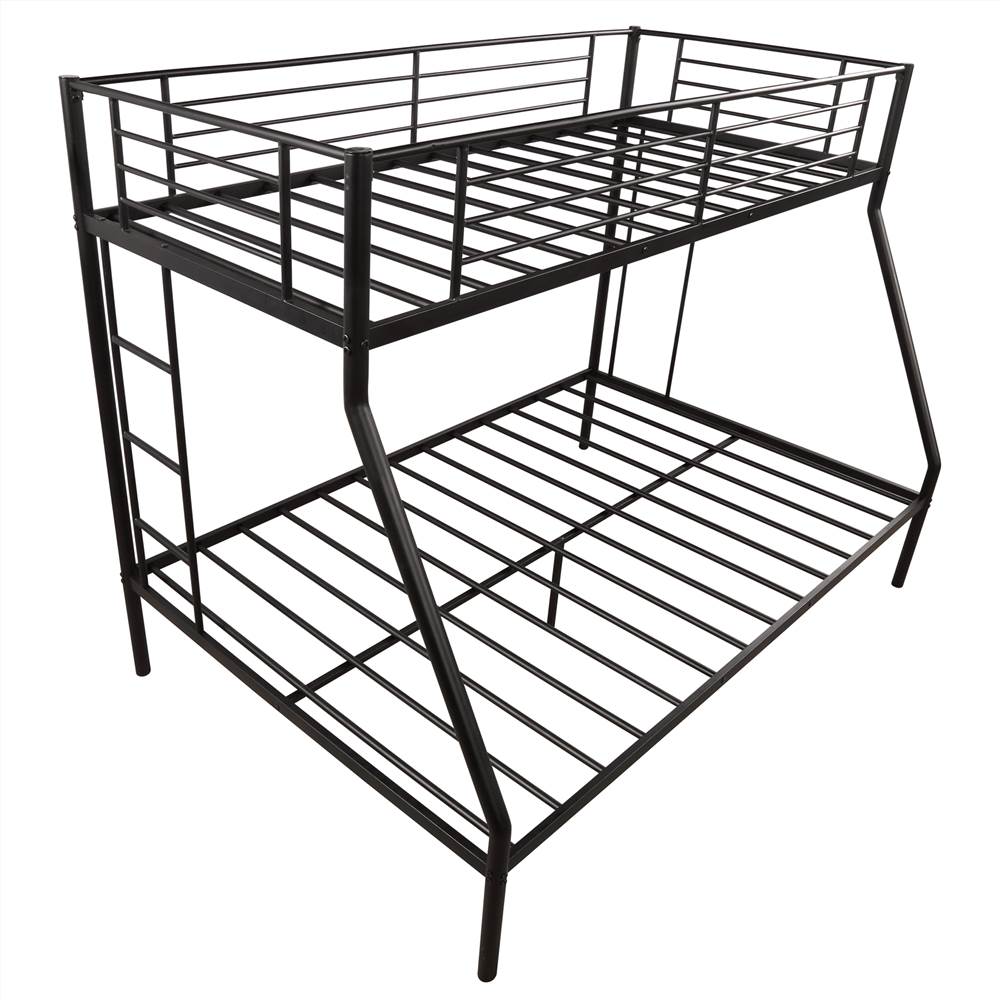 Twin-Over-Full Size Metal Bunk Bed Frame with Stairs Black
