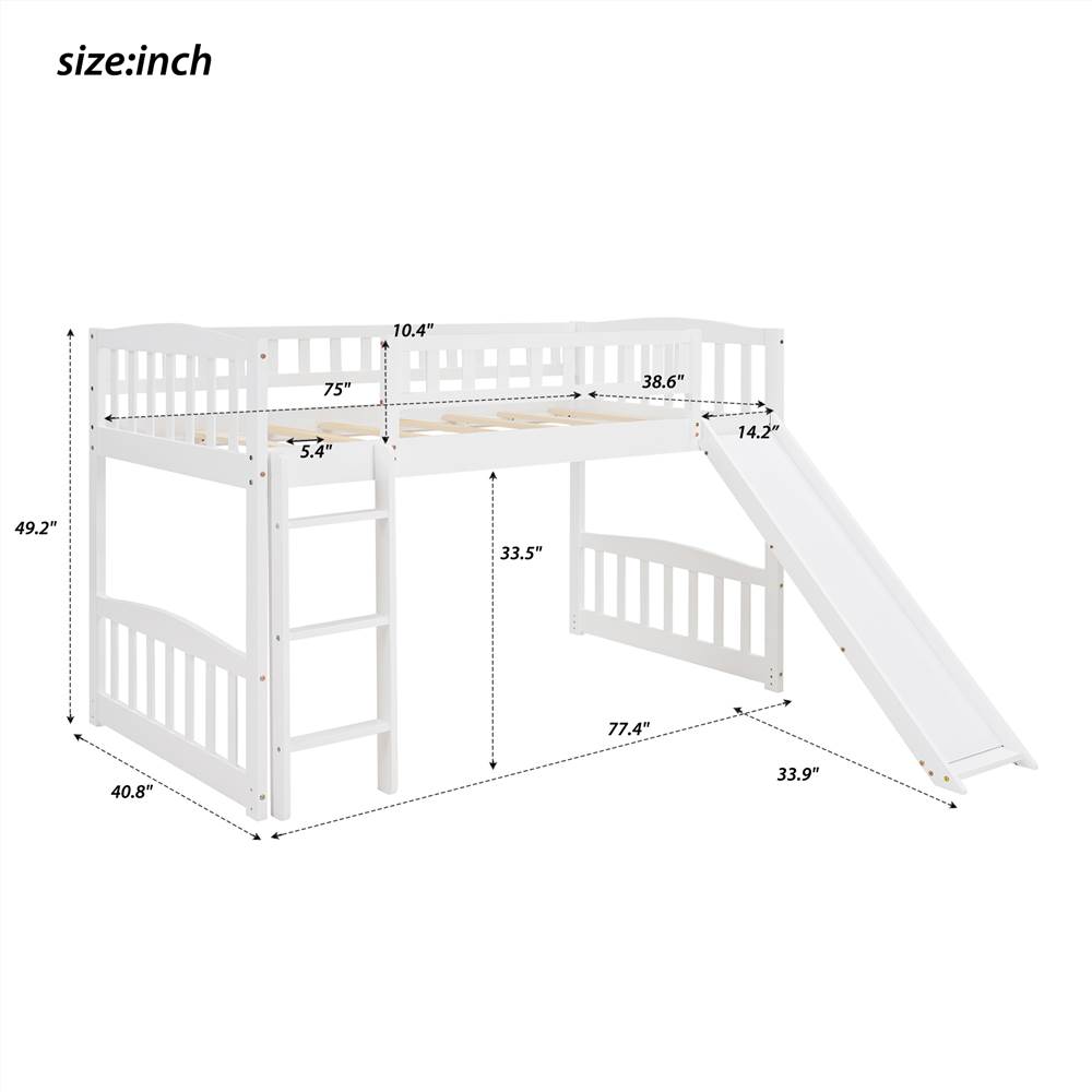 Twin Size Wooden Loft Bed Frame White