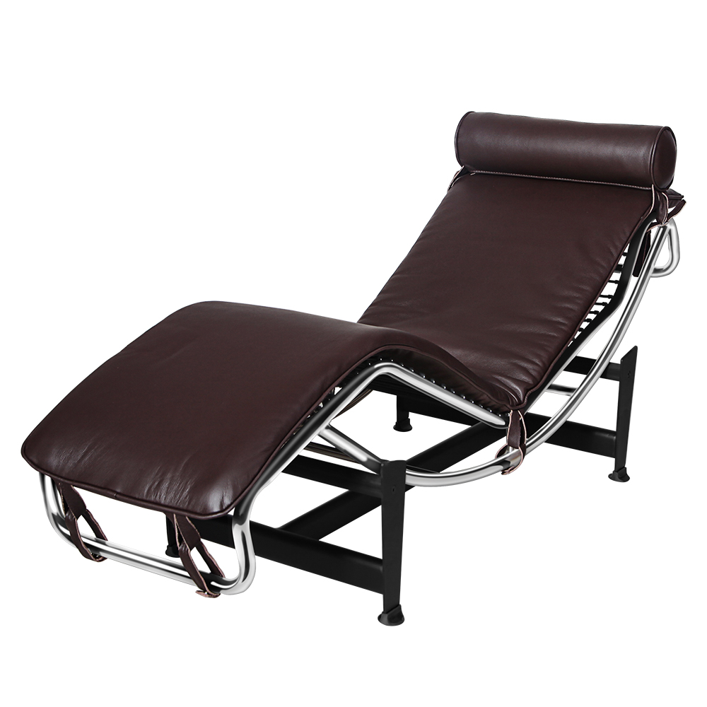 Le Corbusier LC-4 Style Recliner with Adjustable Headrest Deep Brown