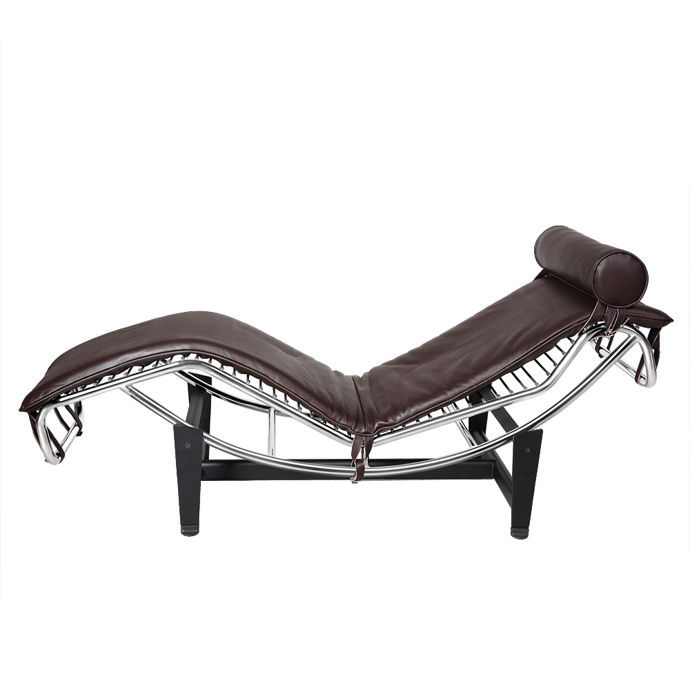 Le Corbusier LC-4 Style Recliner with Adjustable Headrest Deep Brown