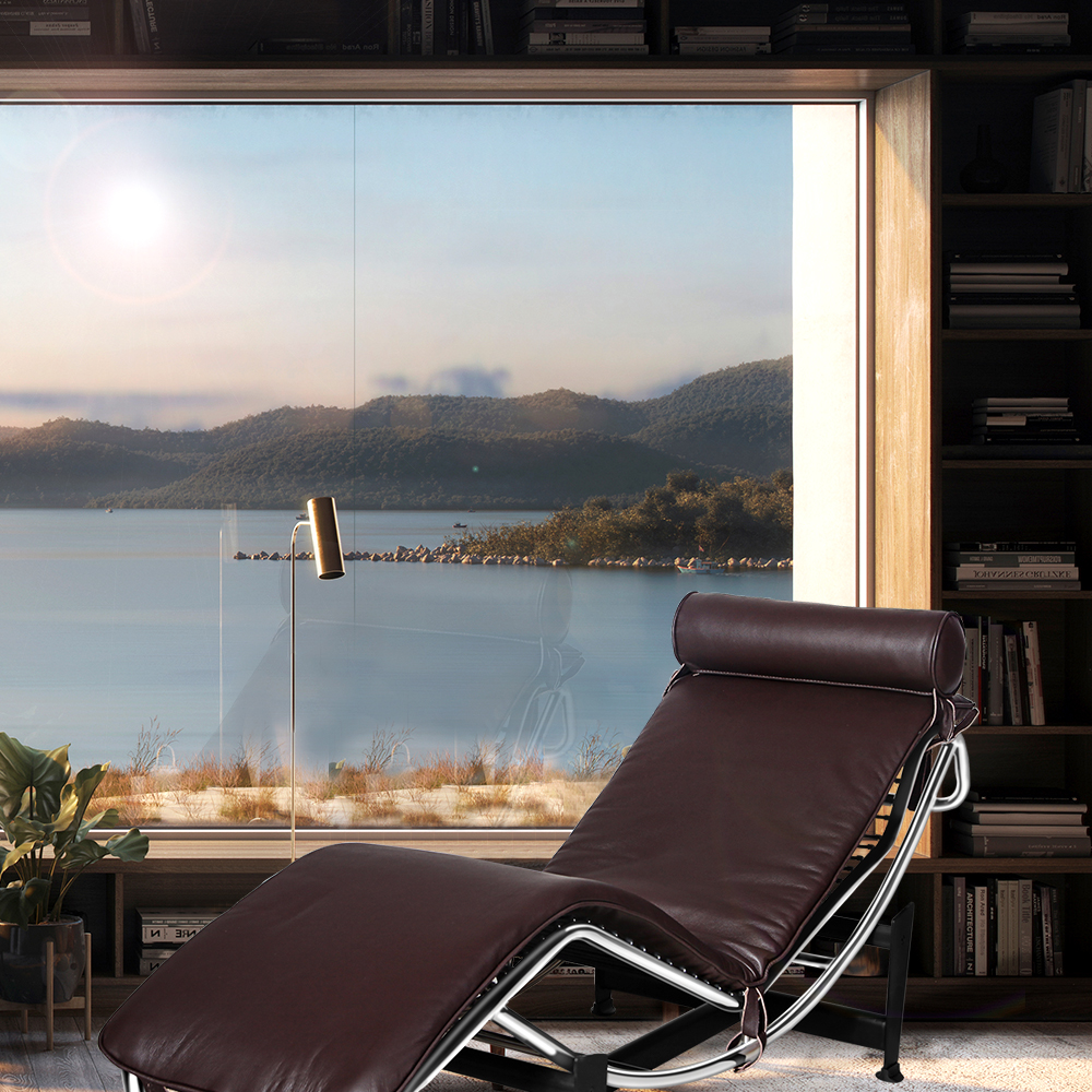 Le Corbusier LC-4 Style Recliner with Adjustable Headrest Deep Brown