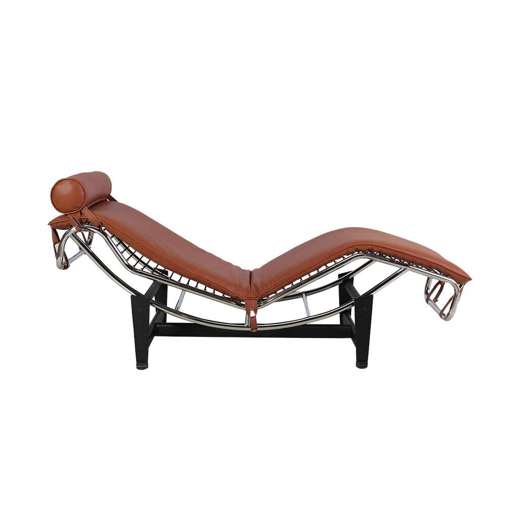 Le Corbusier LC-4 Style Recliner with Adjustable Headrest Brown