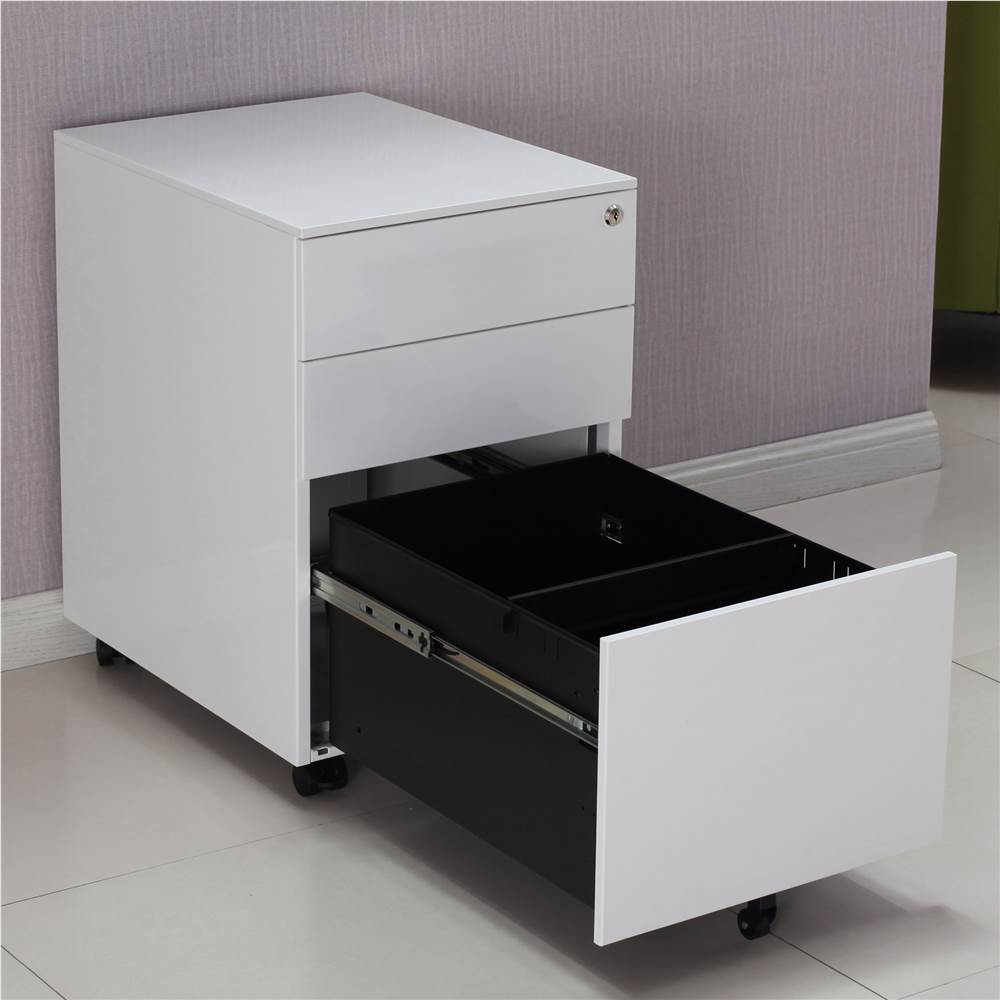 Home Office Metal Removable File Cabinet with 3 Drawers White