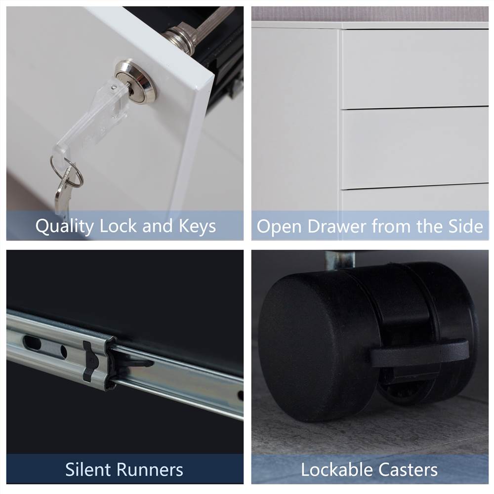 Home Office Metal Removable File Cabinet with 3 Drawers White