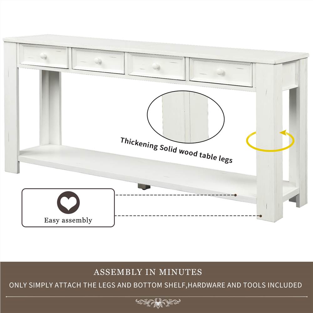 TREXM 64'' Console Table with 4 Storage Drawers White