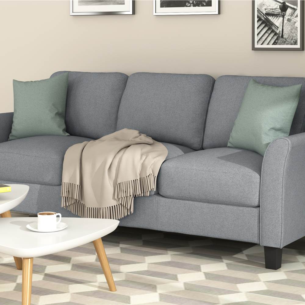 3-Seat Linen Fabric Sofa with Plastic Feet Gray