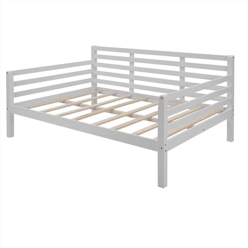 Full-Size Wooden Daybed Frame with Guardrail White