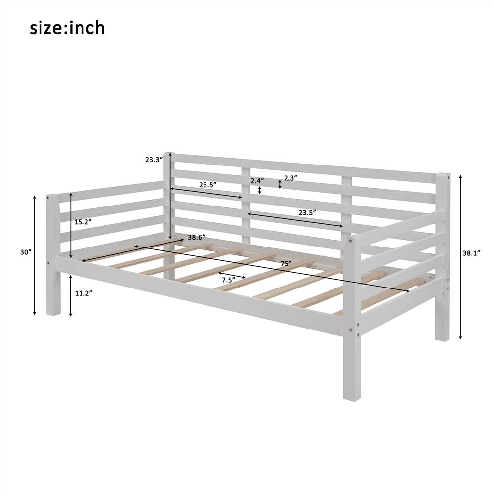 Twin-Size Wooden Daybed Frame with Guardrail White