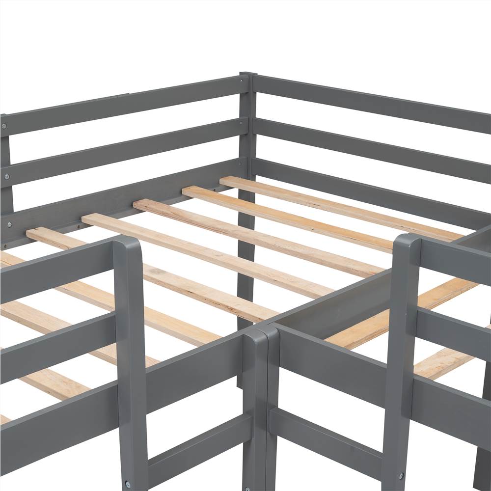 Twin-Size Wooden L-Shaped Loft Bed Frame with Ladder Gray