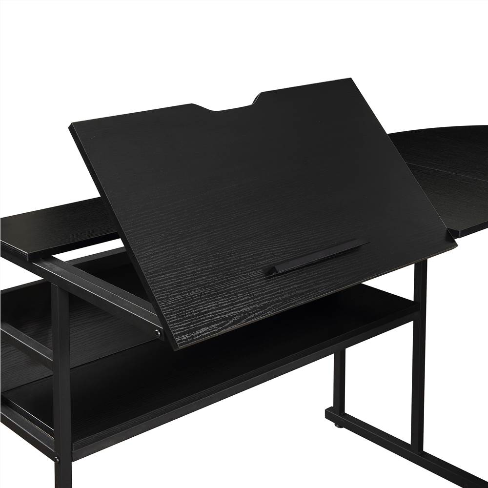 Home Office 67" L-Shaped Computer Desk with Tiltable Tabletop Black