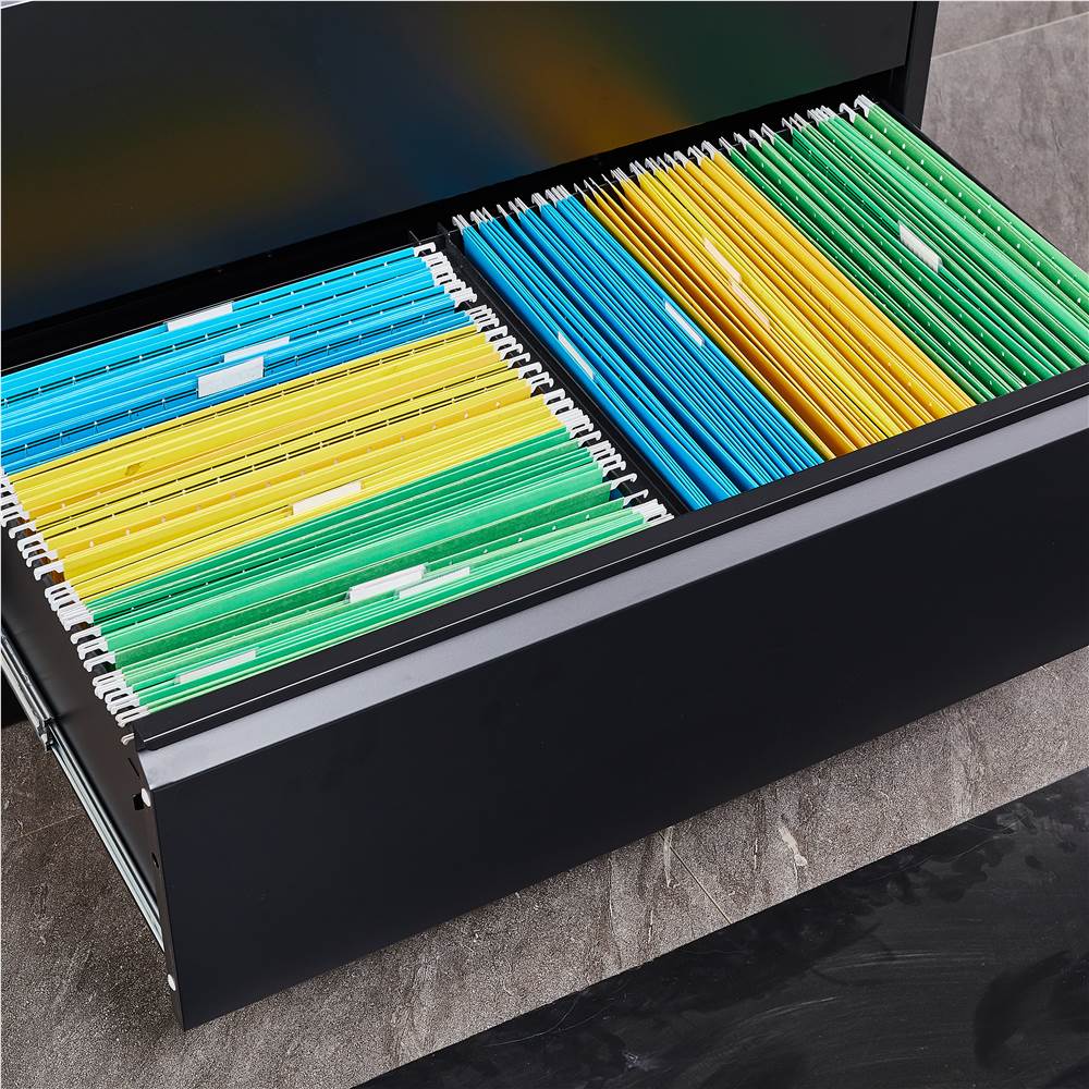 Lateral Metal Lockable File Cabinet with 3 Storage Drawers Black