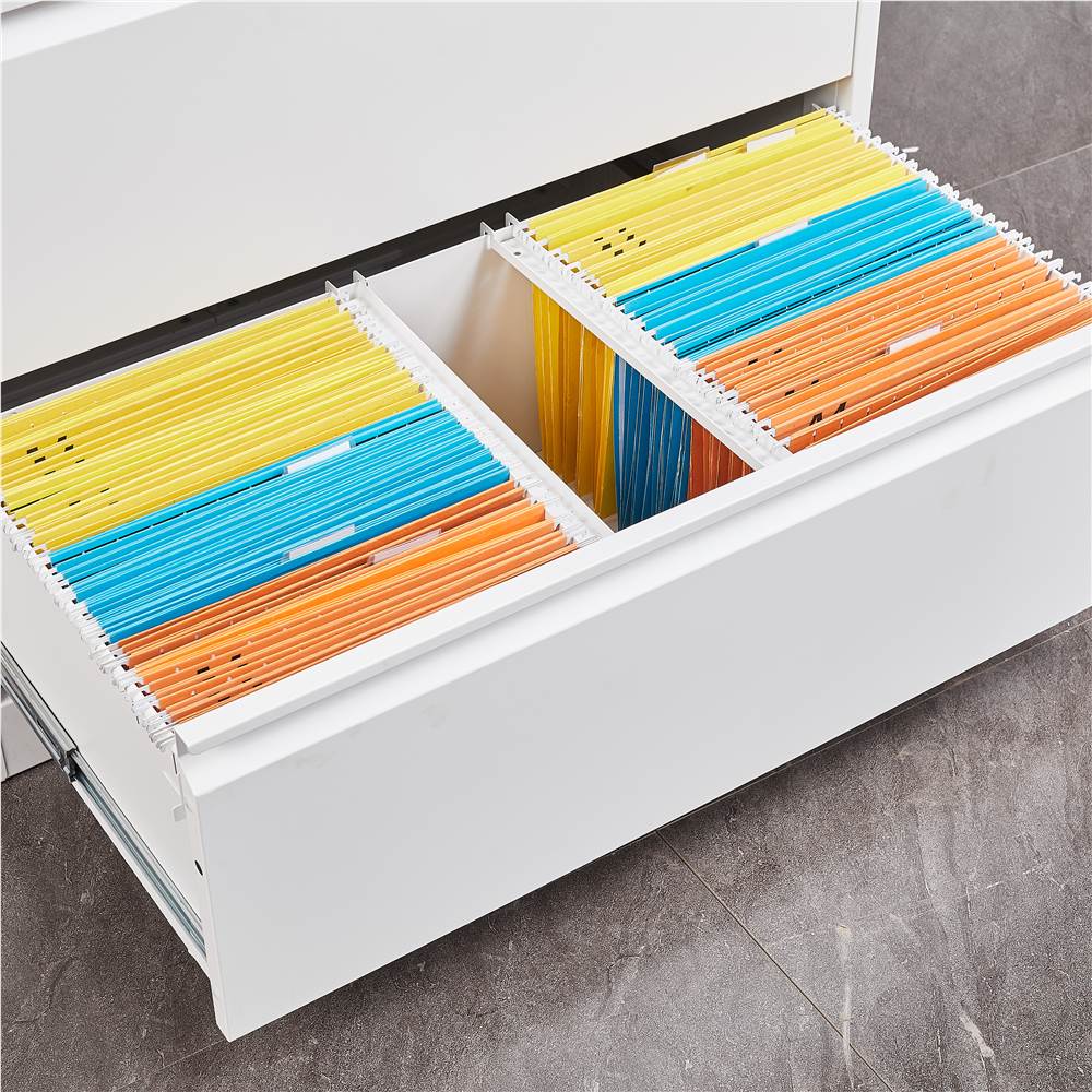 Lateral Metal Lockable File Cabinet with 2 Storage Drawers White