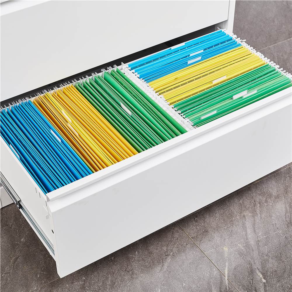 Lateral Metal Lockable File Cabinet with 2 Storage Drawers White