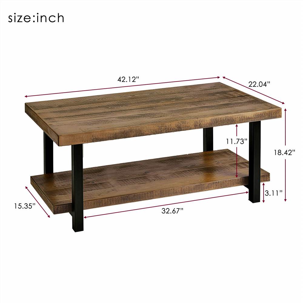 U-STYLE 2-Layer Industrial Style Coffee Table with Metal Frame Brown
