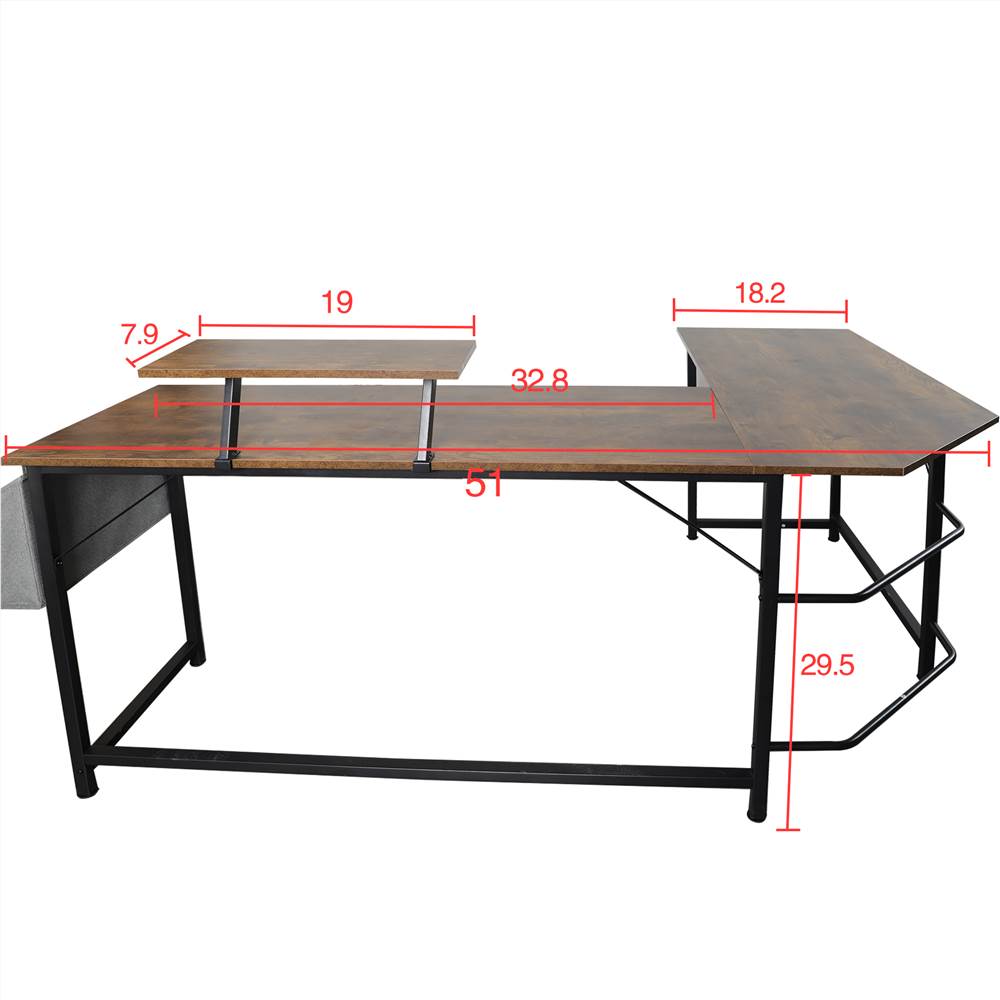 Home Office L-Shaped Computer Desk Brown