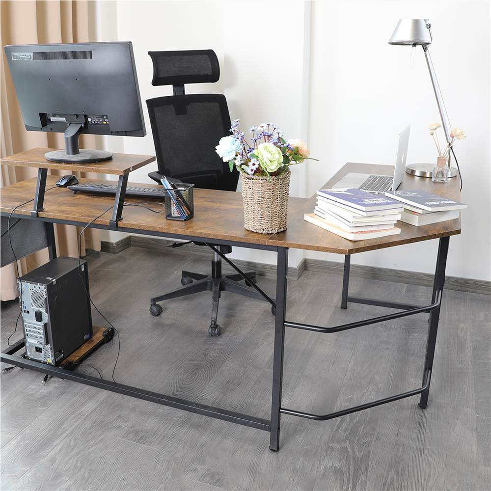 Home Office L-Shaped Computer Desk Brown