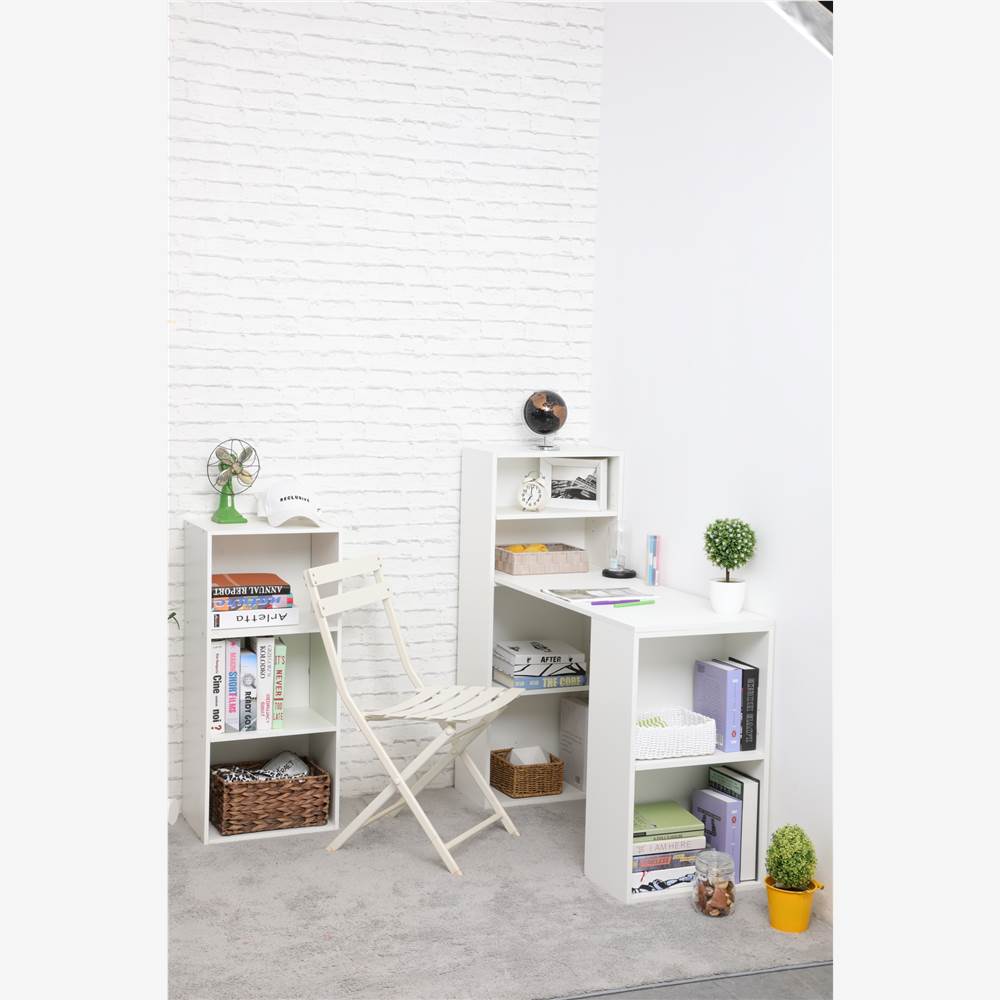 Home Office Particle Board Computer Desk with Shelves White