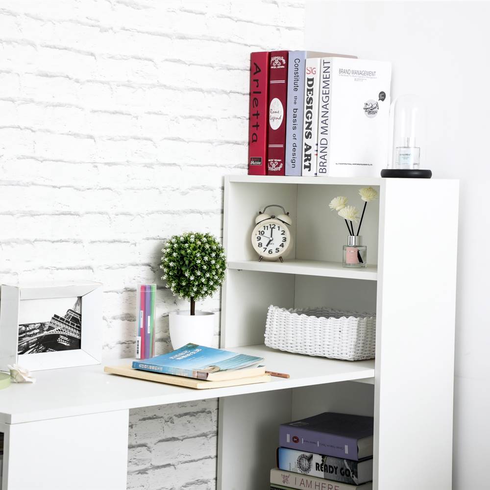 Home Office Particle Board Computer Desk with Shelves White