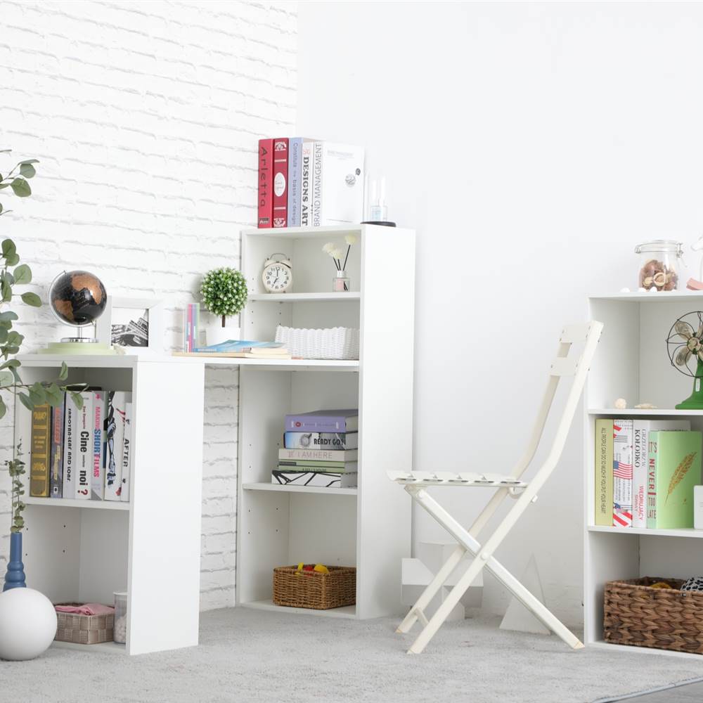 Home Office Particle Board Computer Desk with Shelves White