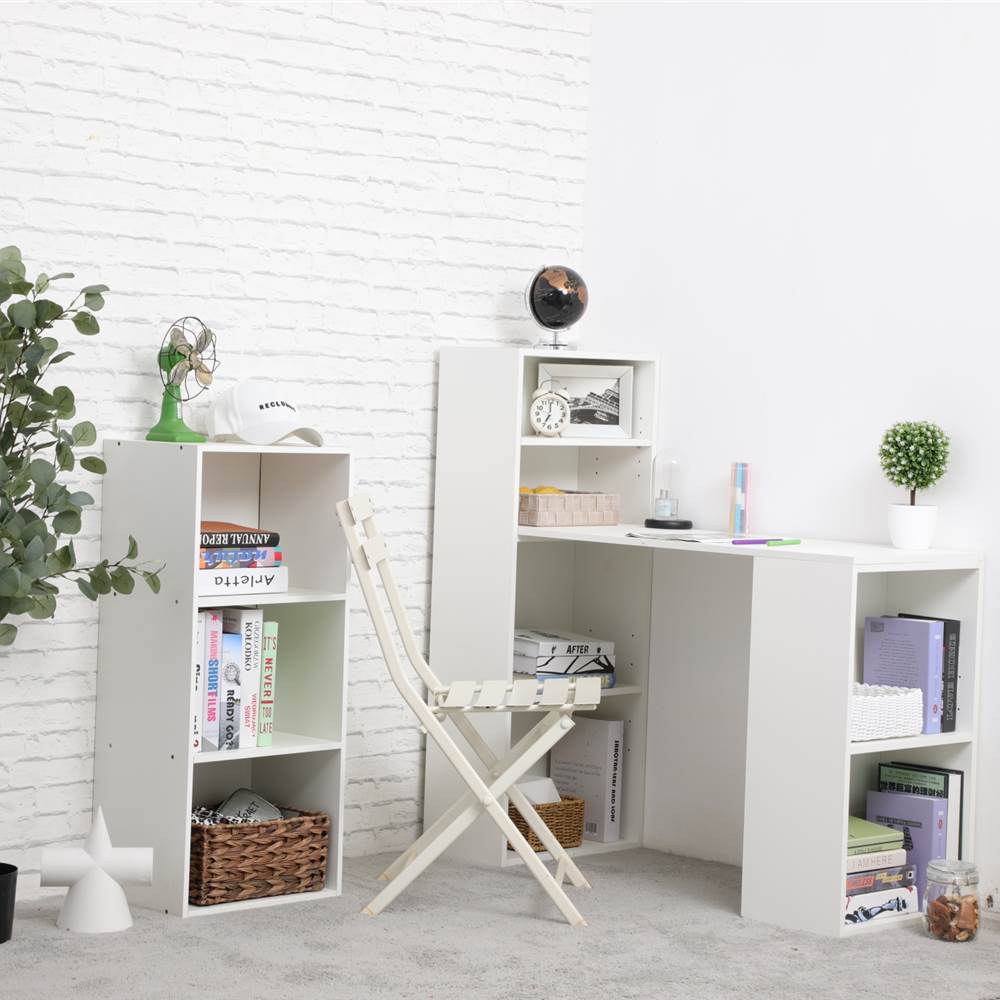 Home Office Particle Board Computer Desk with Shelves White