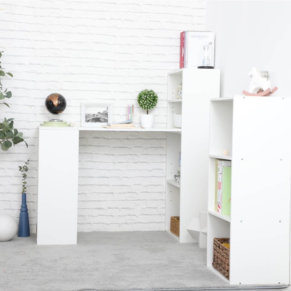 Home Office Particle Board Computer Desk with Shelves White
