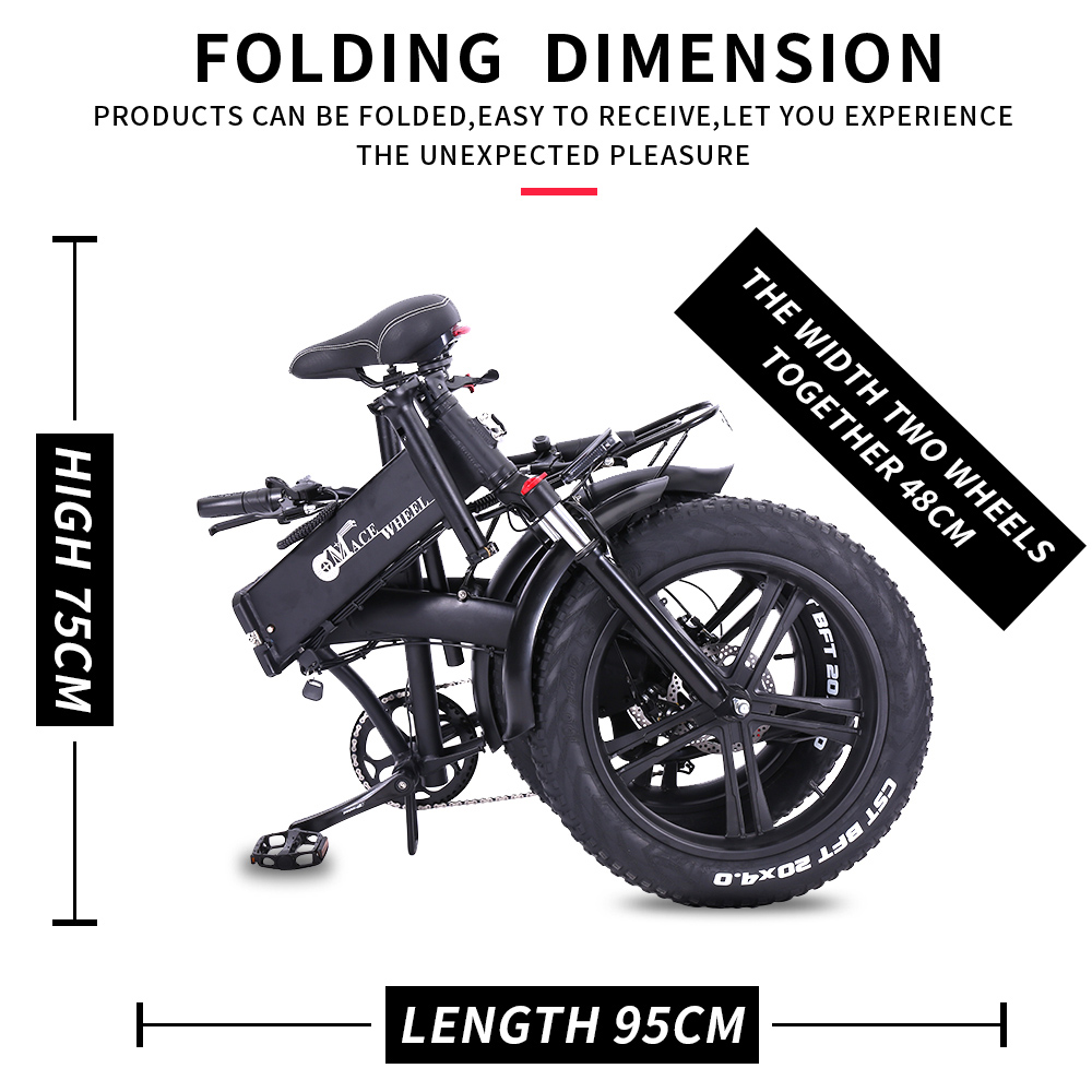 CMACEWHEEL GT20 Pro Fat Tire Folding Electric Moped Bike Black