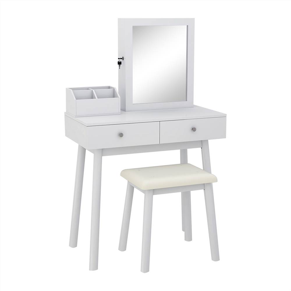 Multifunctional Dressing Table with Lockable Jewelry Cabinet White