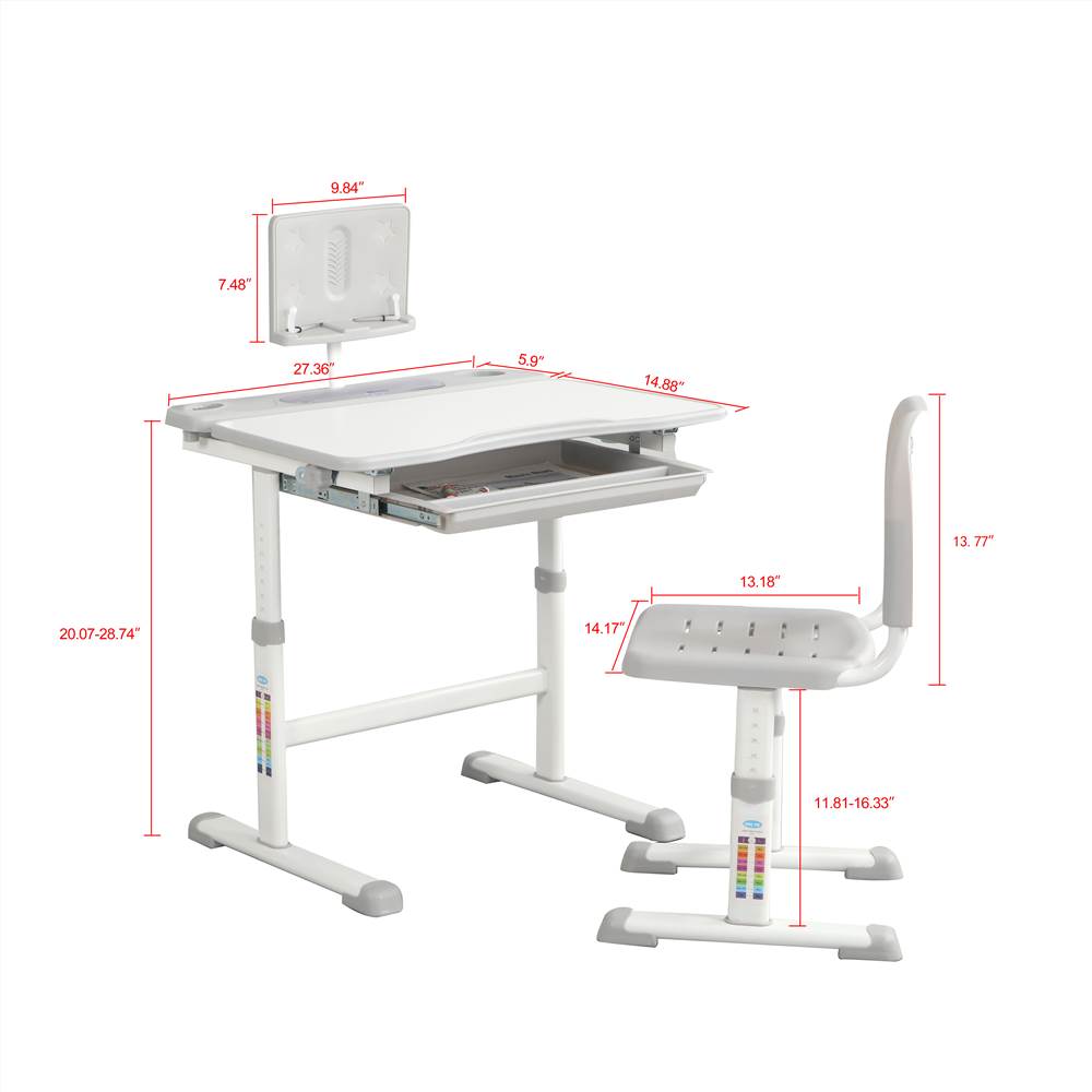 Adjustable Kids Study Table and Chair Set, with Tilt Tabletop Gray