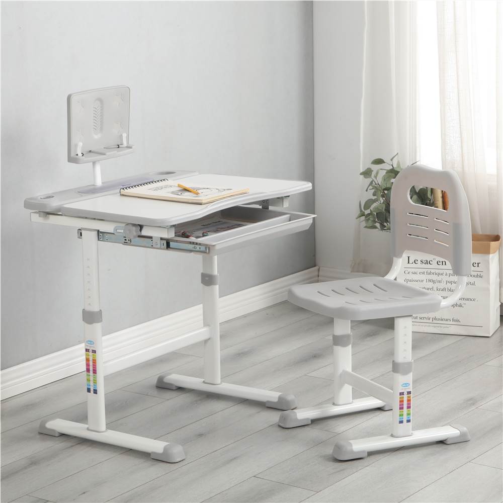 Adjustable Kids Study Table and Chair Set, with Tilt Tabletop Gray