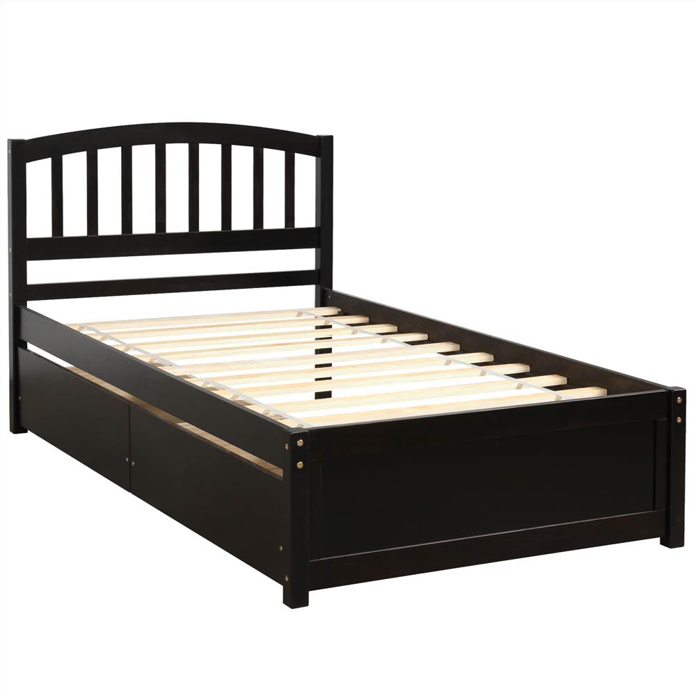 Twin-Size Platform Bed Frame with 2 Storage Drawers Espresso