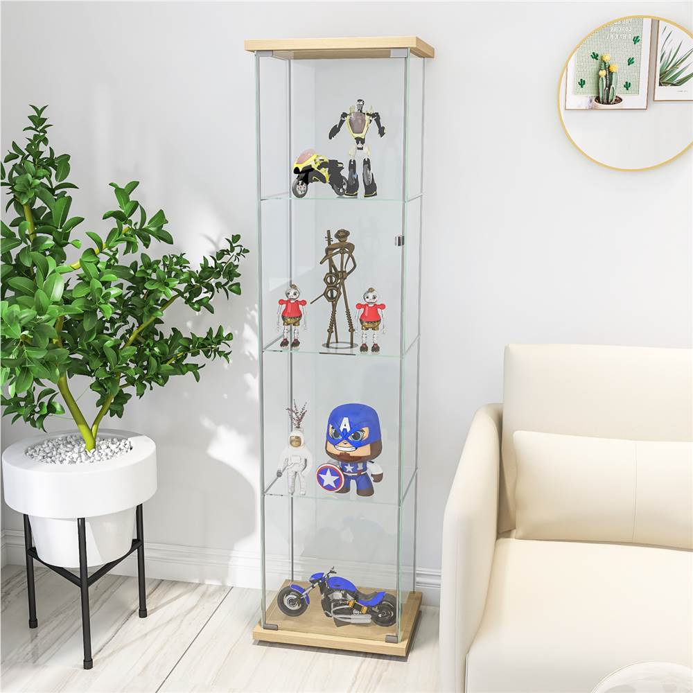 64" Glass Collection Display Cabinet with 4-layer Shelf Natural
