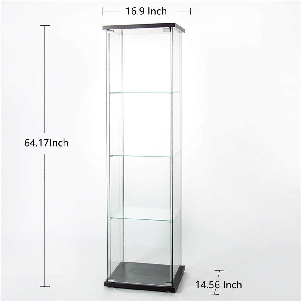 64" Glass Collection Display Cabinet with 4-layer Shelf Black