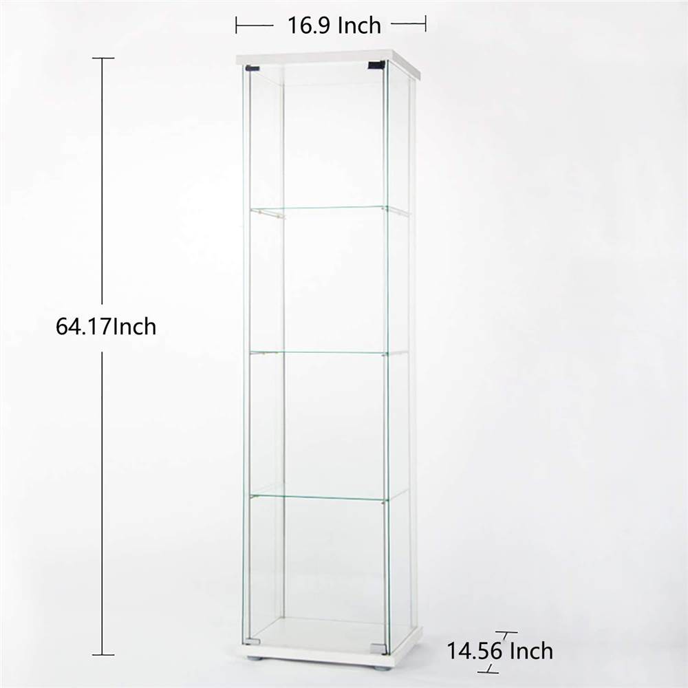 64" Glass Collection Display Cabinet with 4-layer Shelf White
