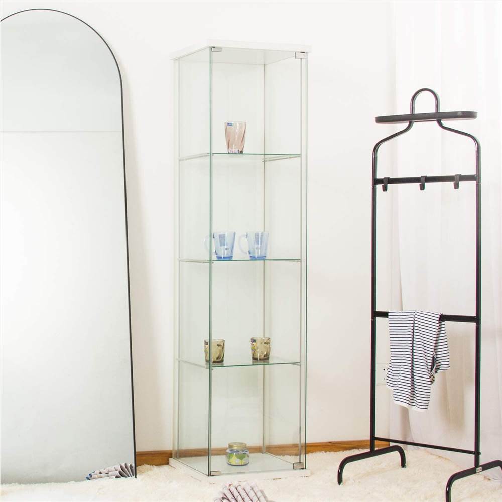 64" Glass Collection Display Cabinet with 4-layer Shelf White