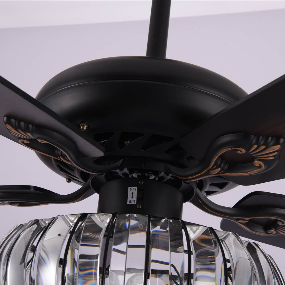 52" Metal Ceiling Fan with Crystal and 5 Blades Black