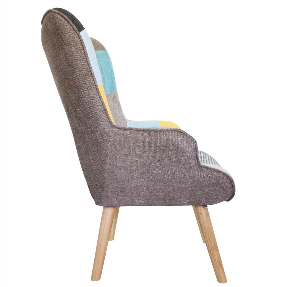 Linen Fabric Patchwork Armchair with Ottoman Colorful
