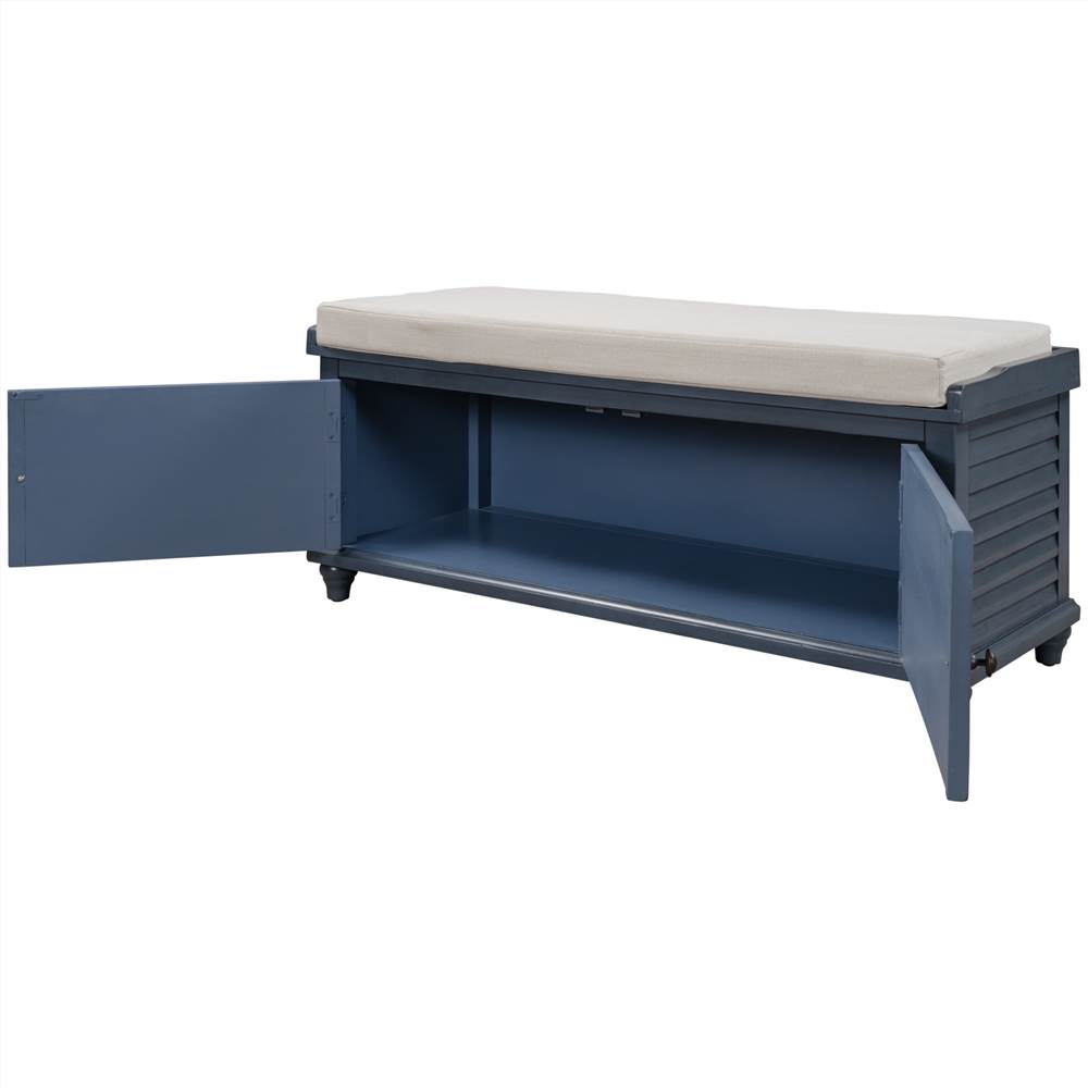 TREXM 43.4" Louver Design Upholstered Storage Bench Blue