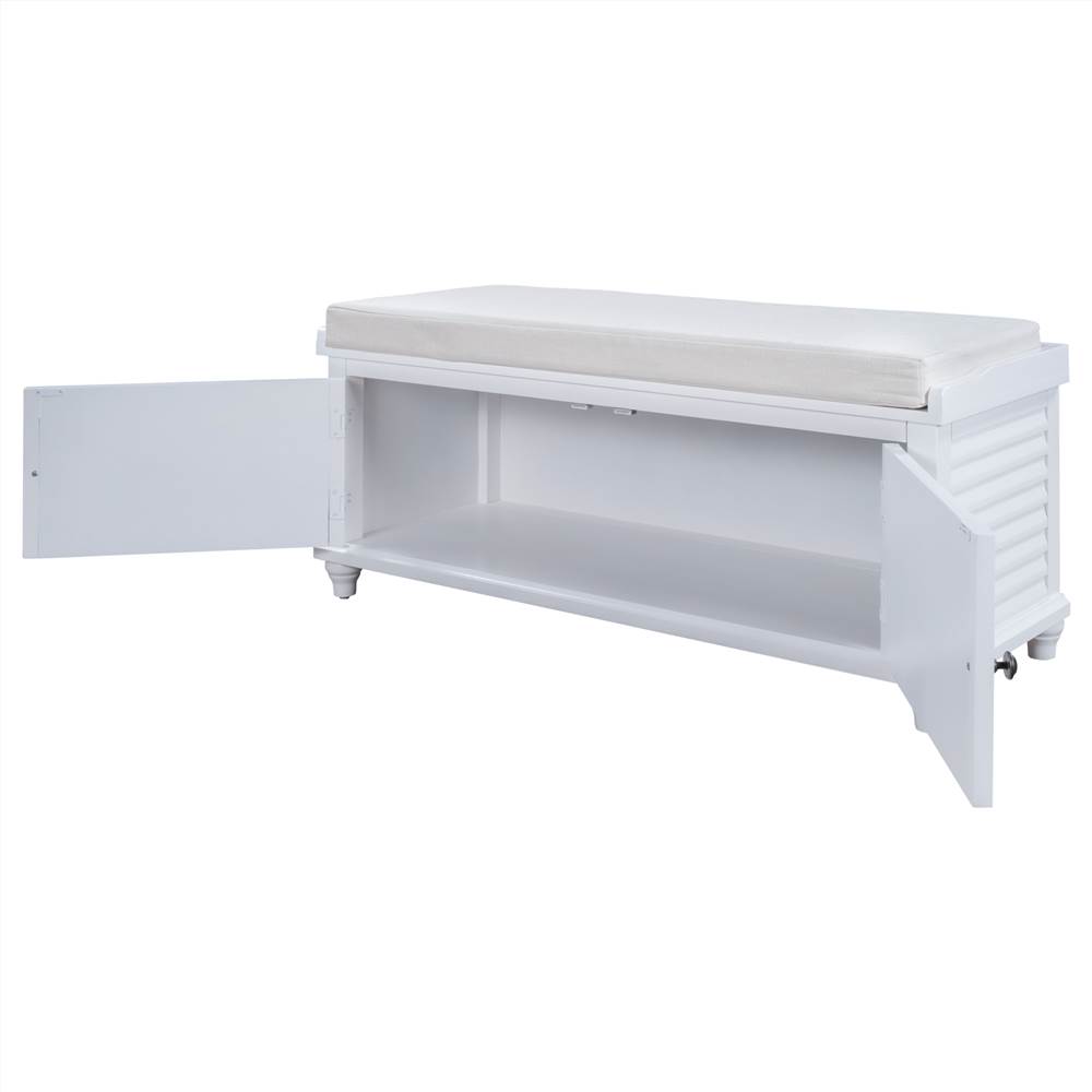 TREXM 43.4" Louver Design Upholstered Storage Bench White