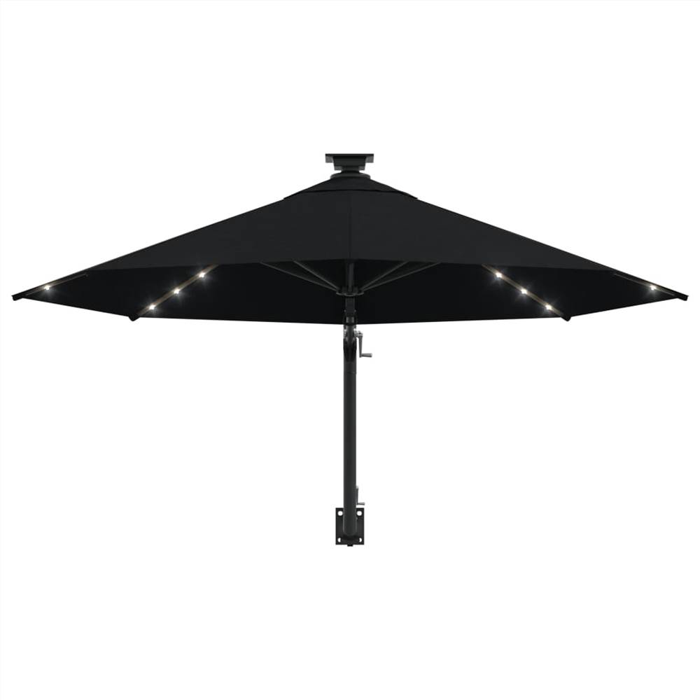Wall-mounted Parasol with LEDs and Metal Pole 300 cm Black