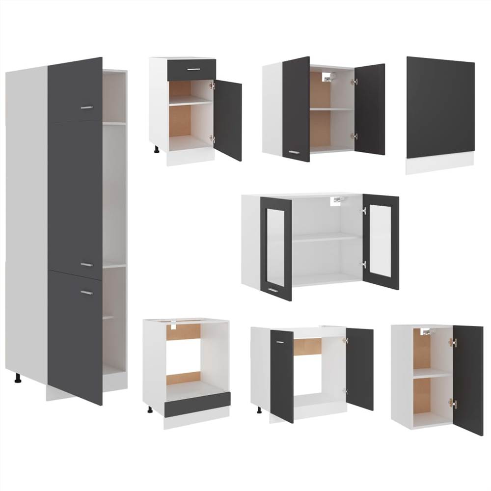 8 Piece Kitchen Cabinet Set Grey Chipboard