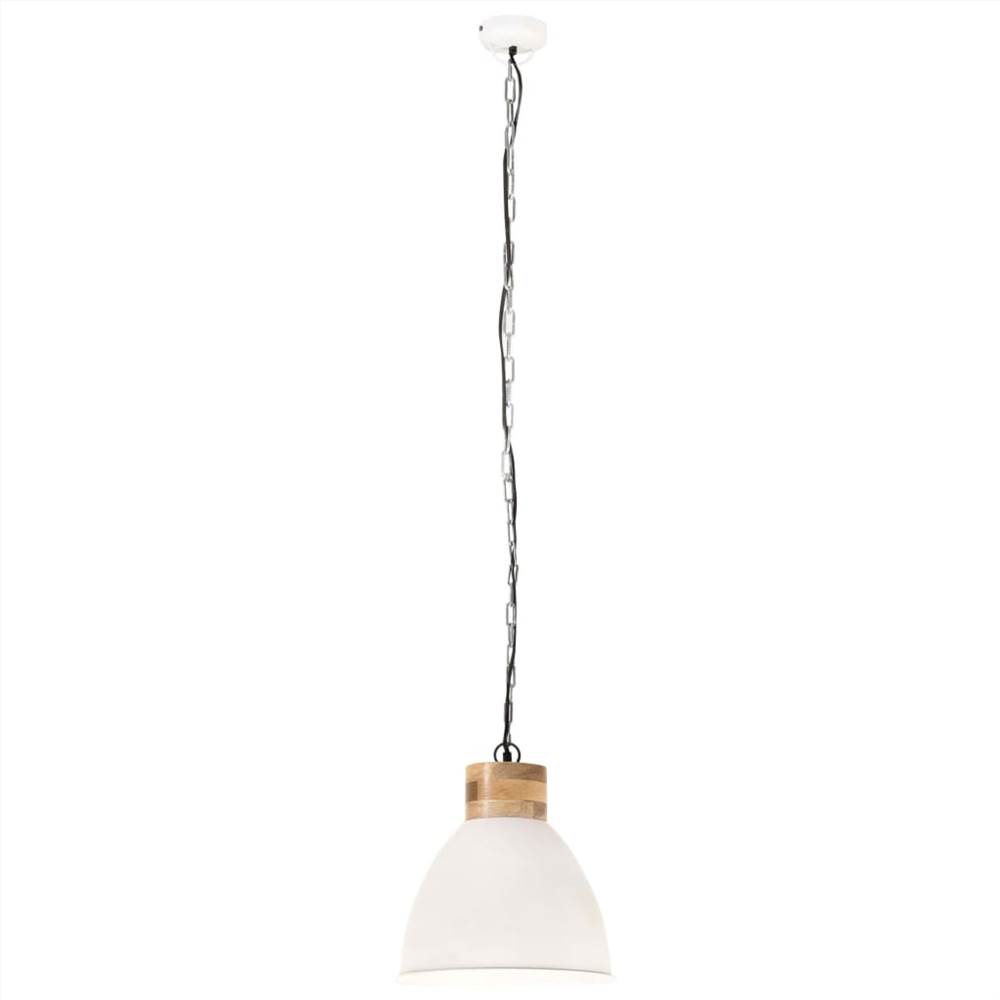 Industrial Hanging Lamp White Iron & Solid Wood 46 cm E27