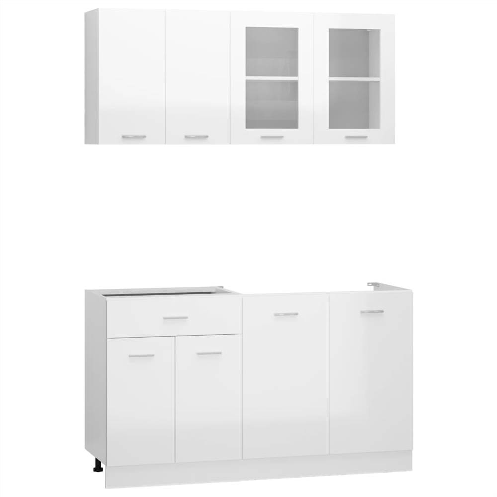 4 Piece Kitchen Cabinet Set High Gloss White Chipboard