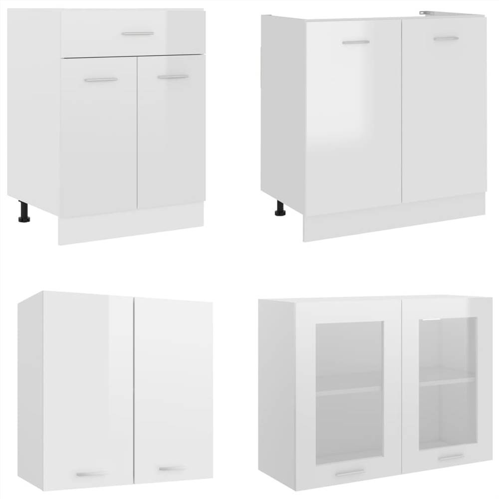 4 Piece Kitchen Cabinet Set High Gloss White Chipboard