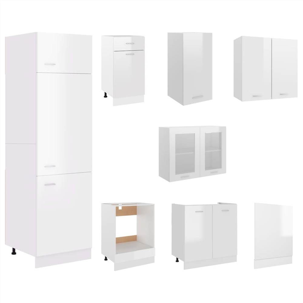 8 Piece Kitchen Cabinet Set High Gloss White Chipboard