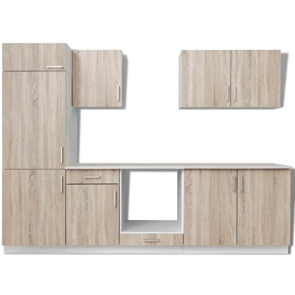 Kitchen Cabinet Unit Built-in Fridge 7 Pieces Oak Look