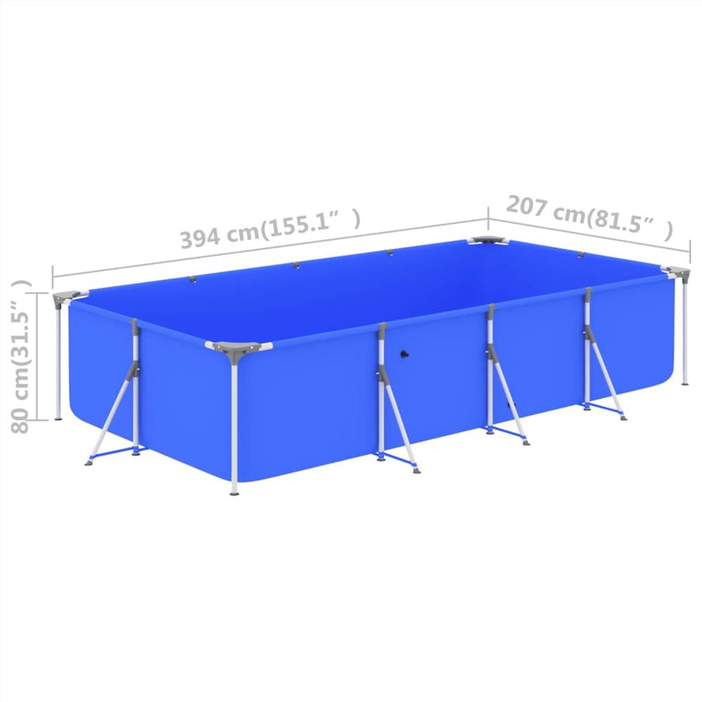 Swimming Pool with Steel Frame 394x207x80 cm Blue