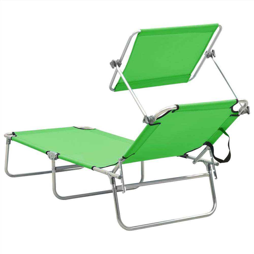 Folding Sun Lounger with Canopy Green Aluminium | Europe