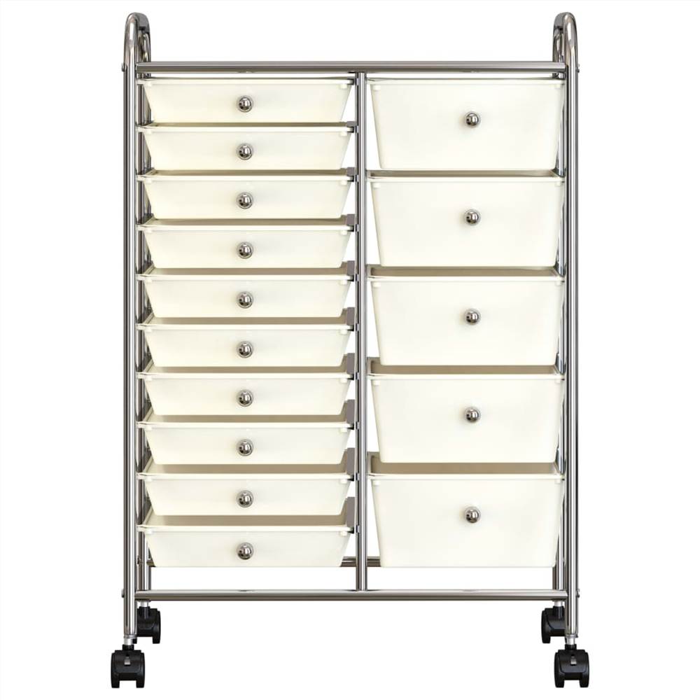 XXL 15-Drawer Mobile Storage Trolley White Plastic