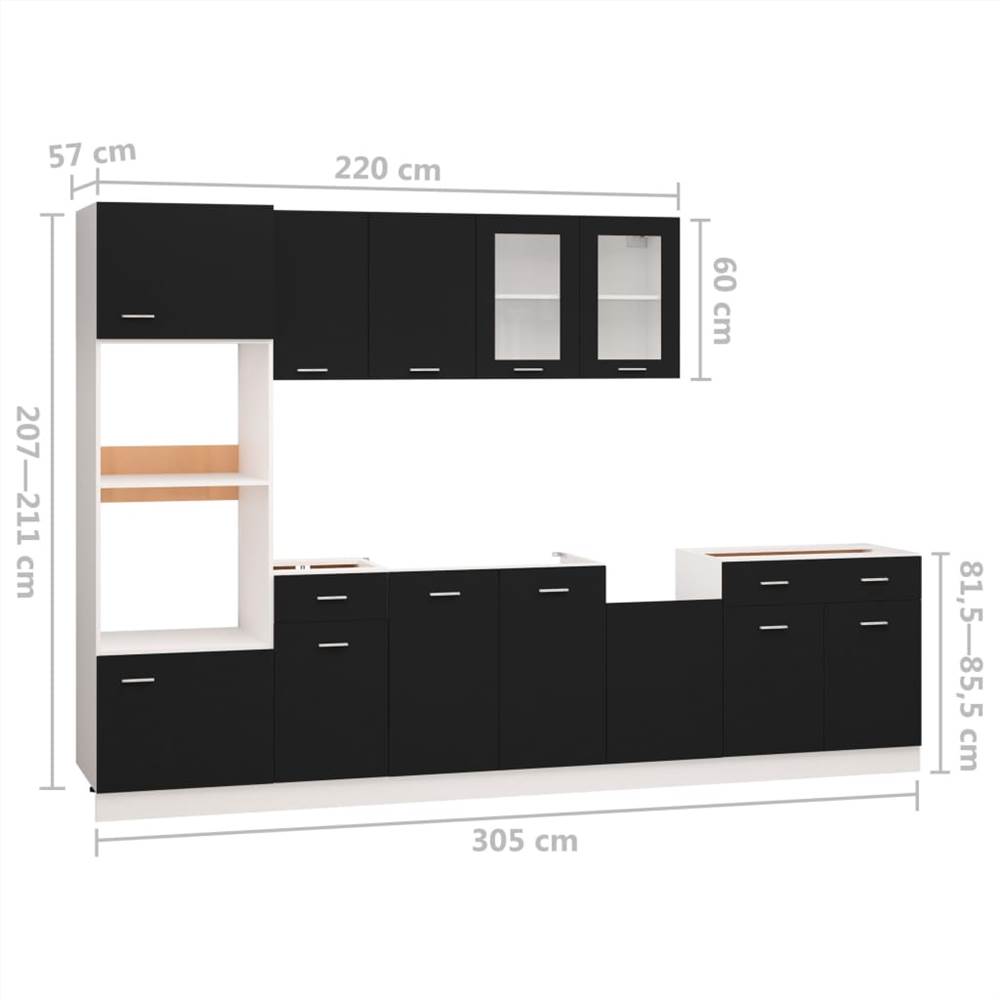 7 Piece Kitchen Cabinet Set Black Chipboard